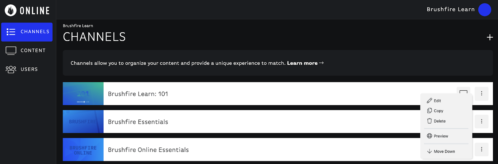 Adding Channels to Brushfire Online – Brushfire Help Center
